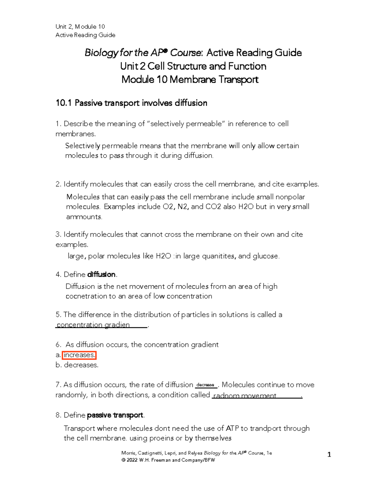 Biology for the AP® Course 1e: Active Reading Guide for Unit 2 - Studocu