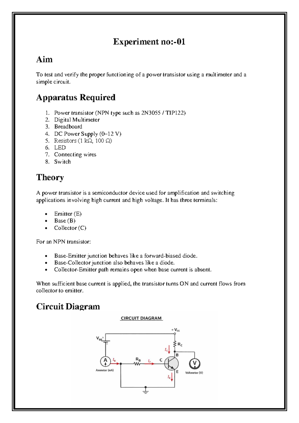 Power Electronics Lab Manual: Experiments on Transistors, DIACs, and ...