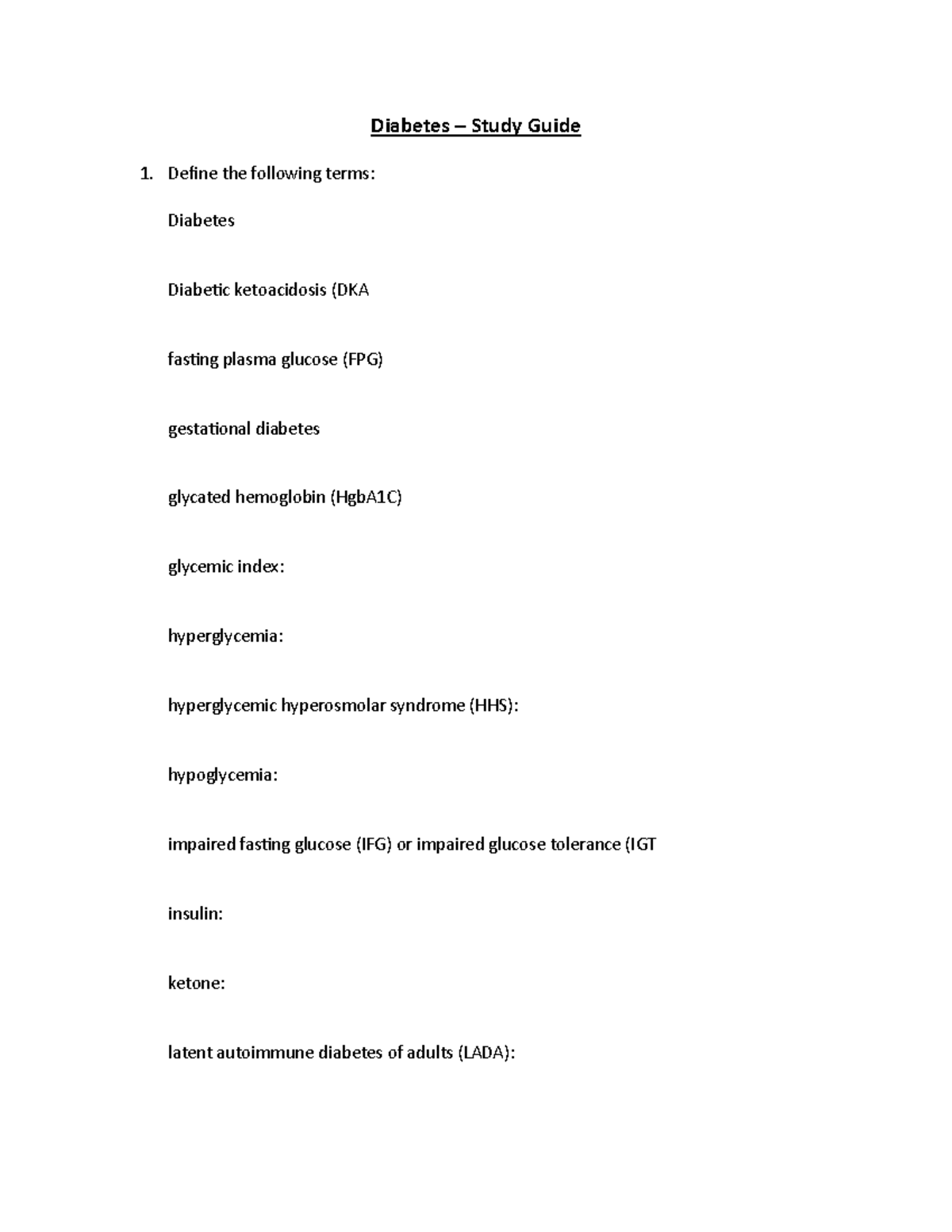 Diabetes Study Guide: Key Terms and Management Strategies (DM 101 ...