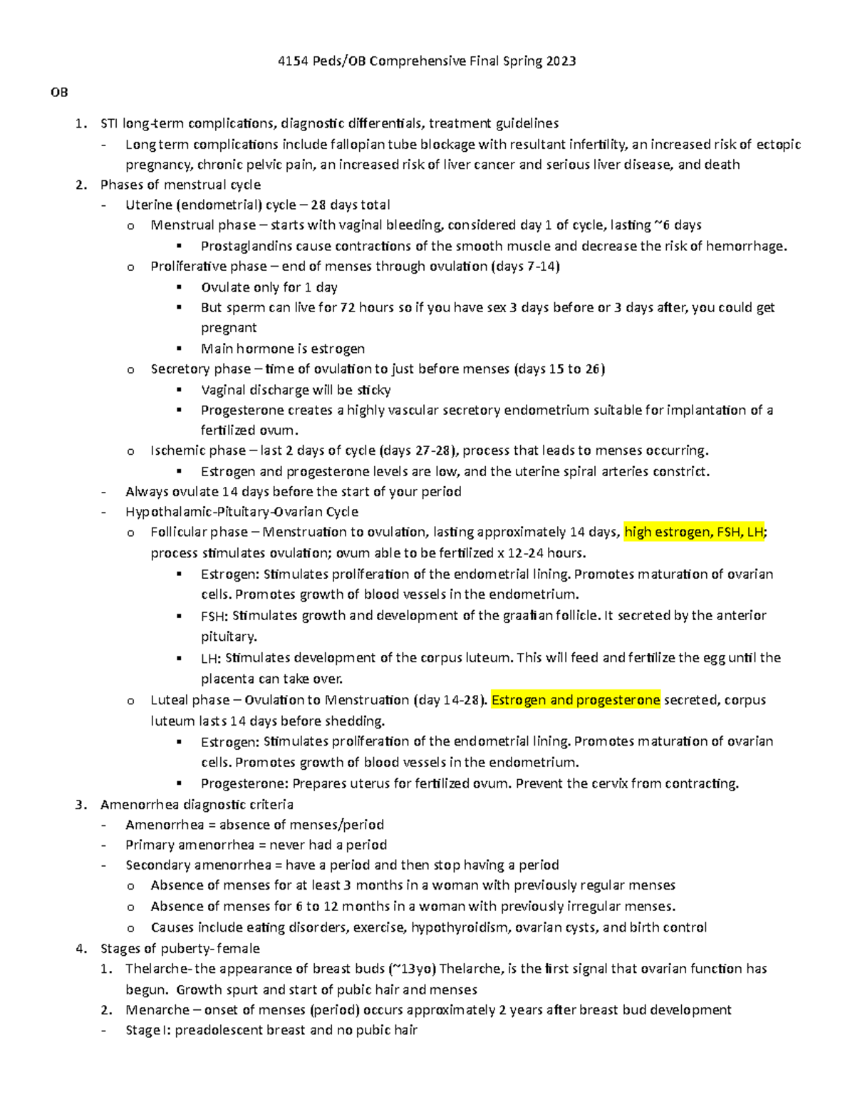 Ob Peds Final Study Guide - 4154 Peds/OB Comprehensive Final Spring ...