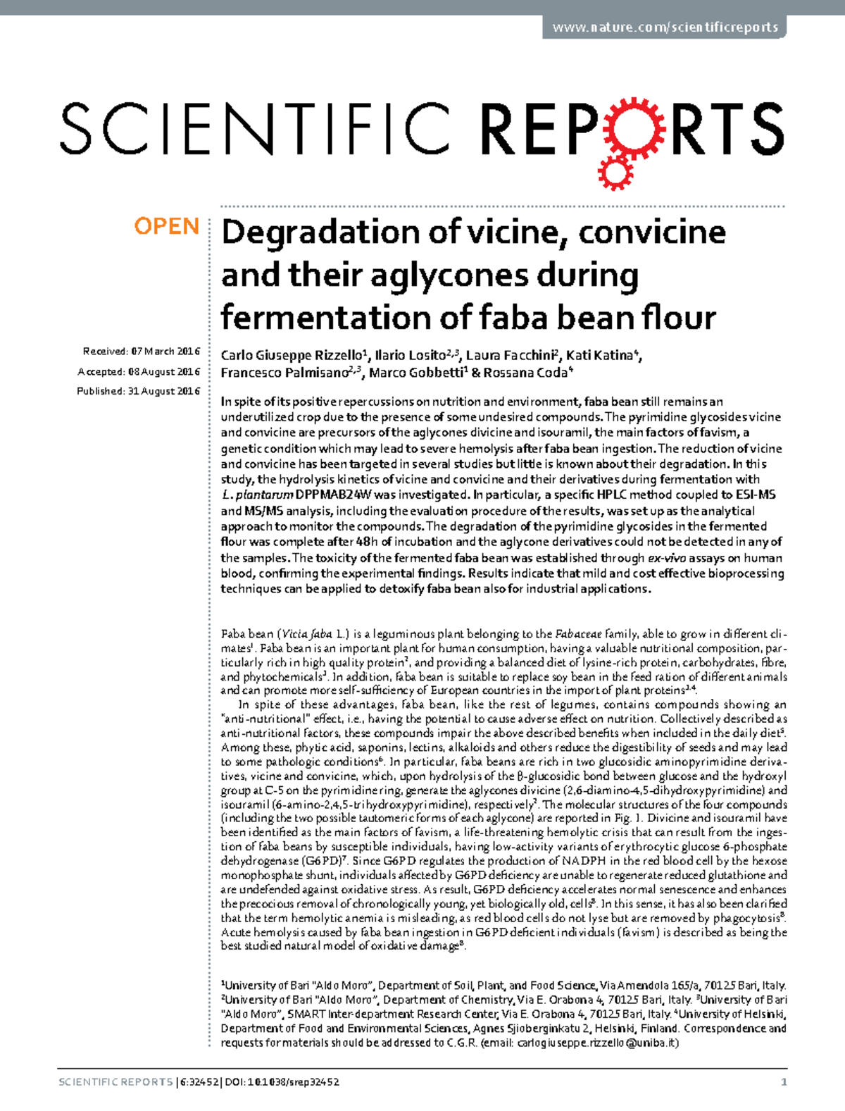 Degradation of Vicine and Convicine in Faba Bean Flour Fermentation ...