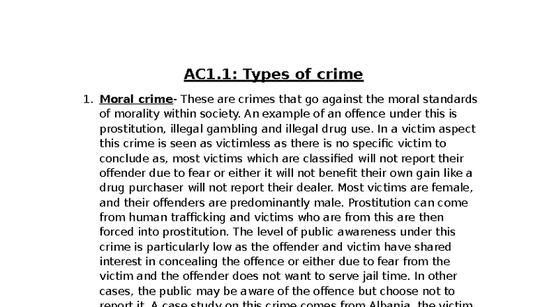 AC1: Types of Crime - Understanding Moral, White Collar, and More - Studocu