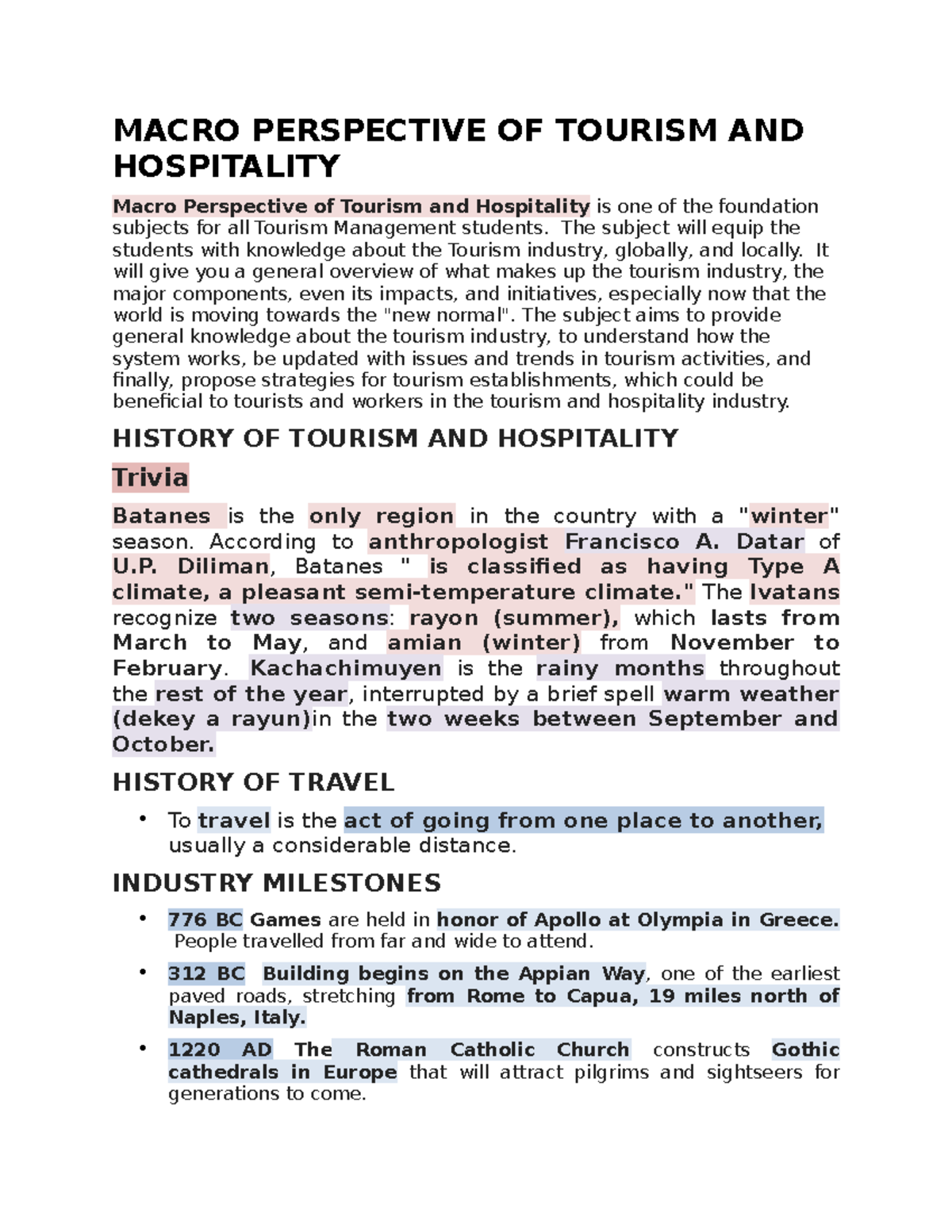 Macro Overview: Key Notes on Tourism & Hospitality Trends - Studocu