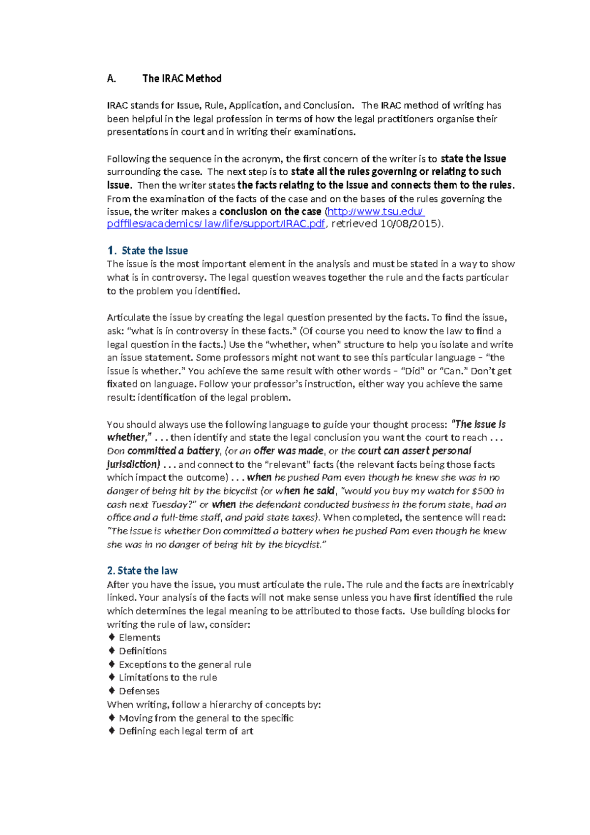 The IRAC Method Explained: A Comprehensive Lecture Guide - Studocu