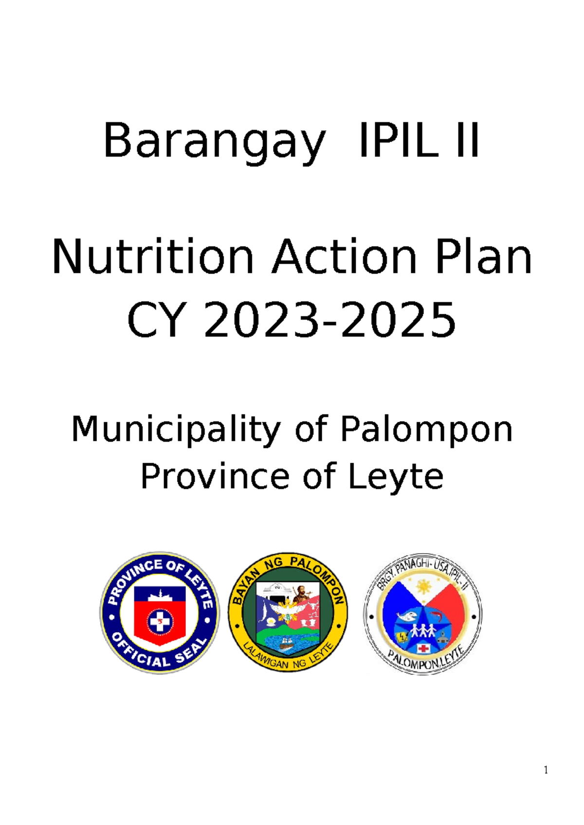 Barangay Nutrition Action Plan (BNAP) for Ipil II (CY 2023-2025) - Studocu