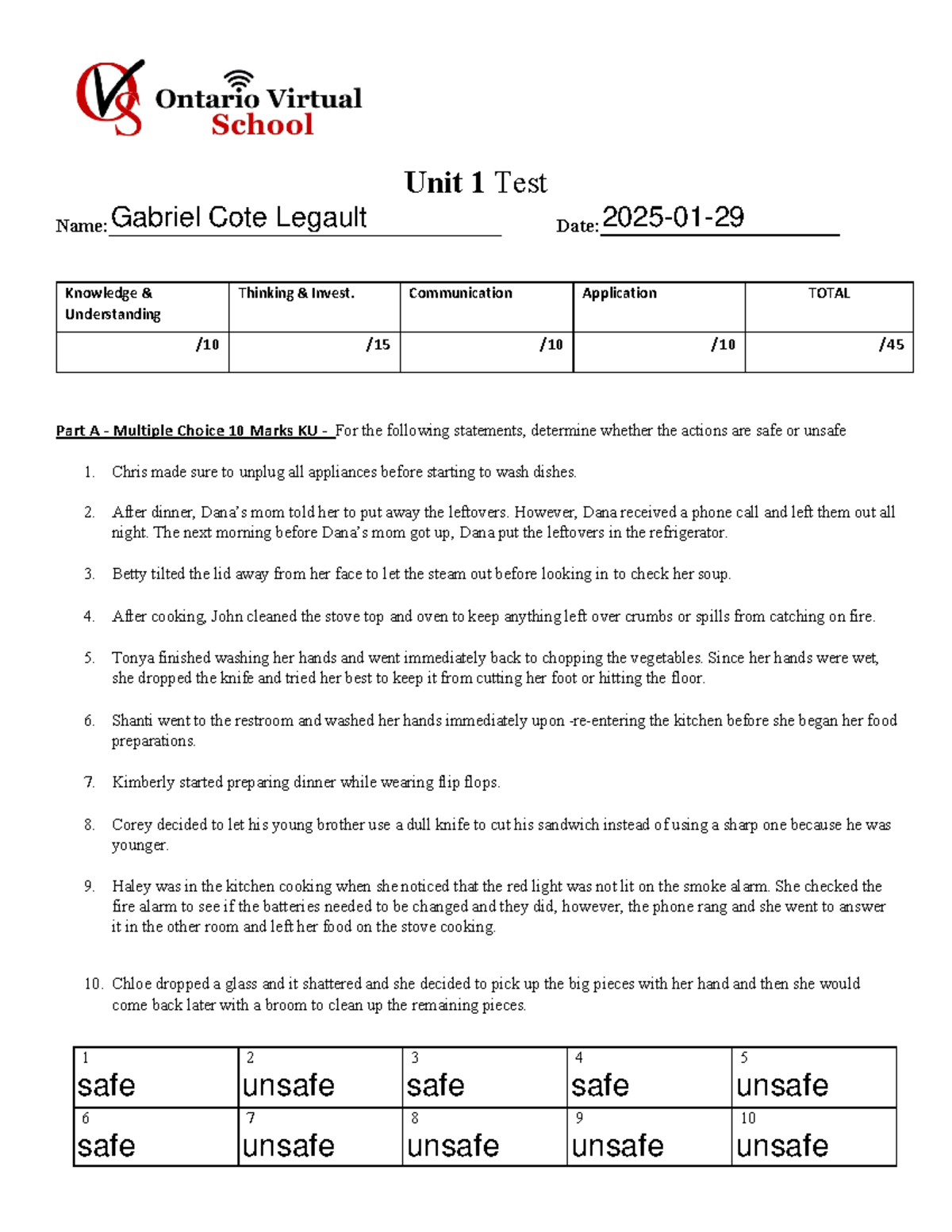 HFA4U Unit Test 1 - Food Safety & E. coli/Salmonella Awareness - Studocu