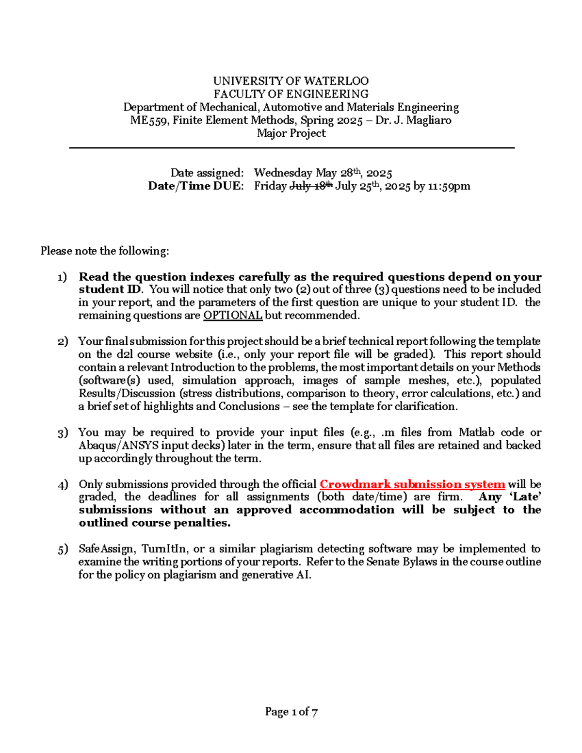 ME559 Major Project: Finite Element Methods Analysis Report - Studocu