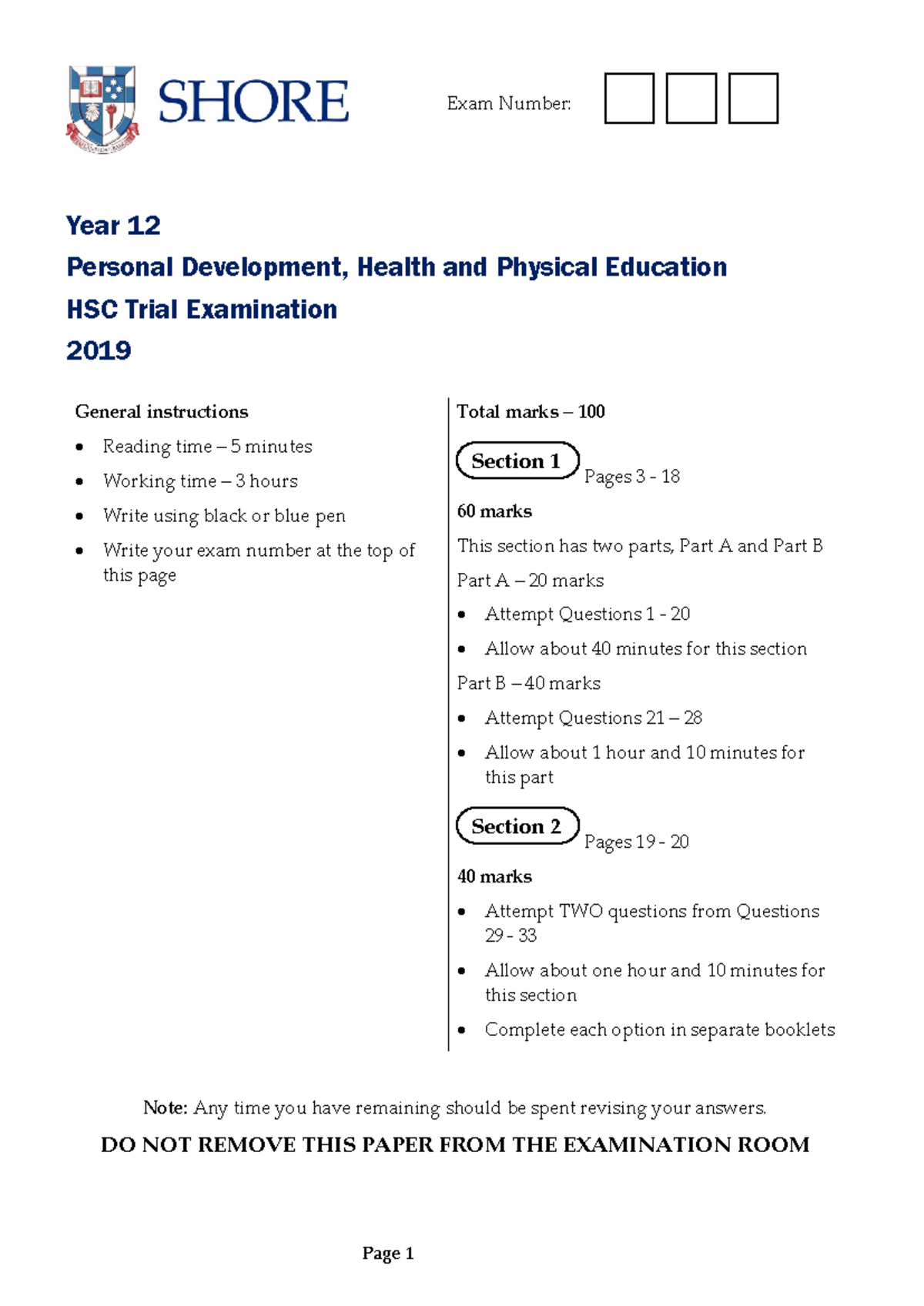 Year 12 PDHPE HSC Trial Exam 2019 - Complete Paper - Studocu
