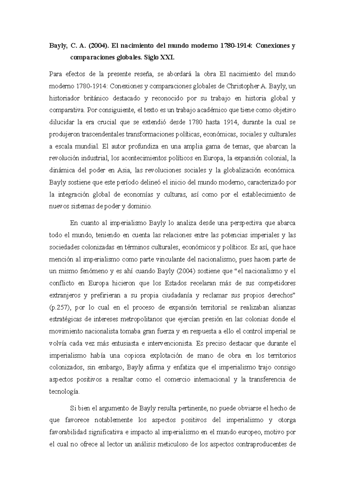 Reseña de "El nacimiento del mundo moderno 1780-1914" de C.A. Bayly ...