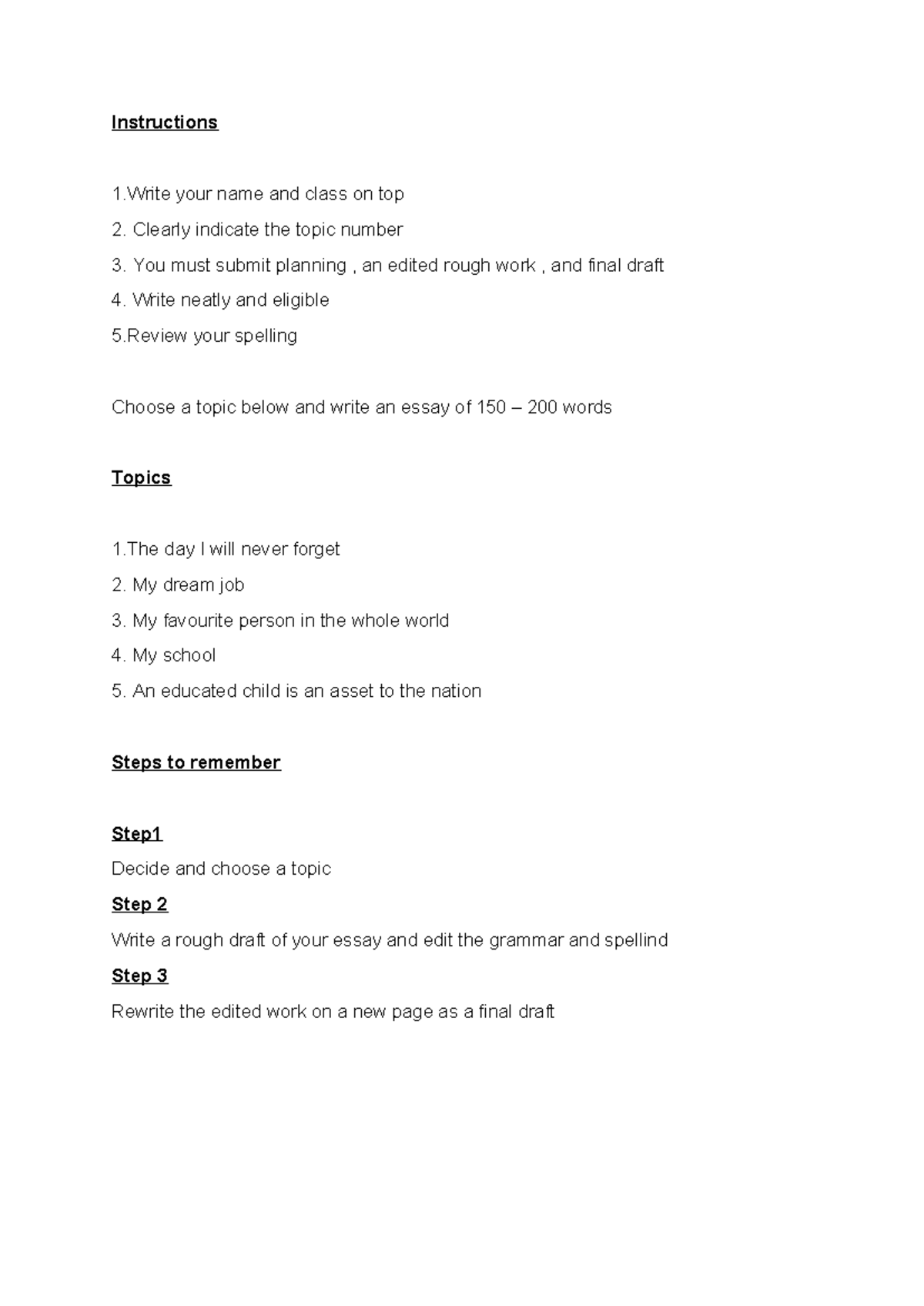 English - Essay Writing Instructions and Topics - Studocu