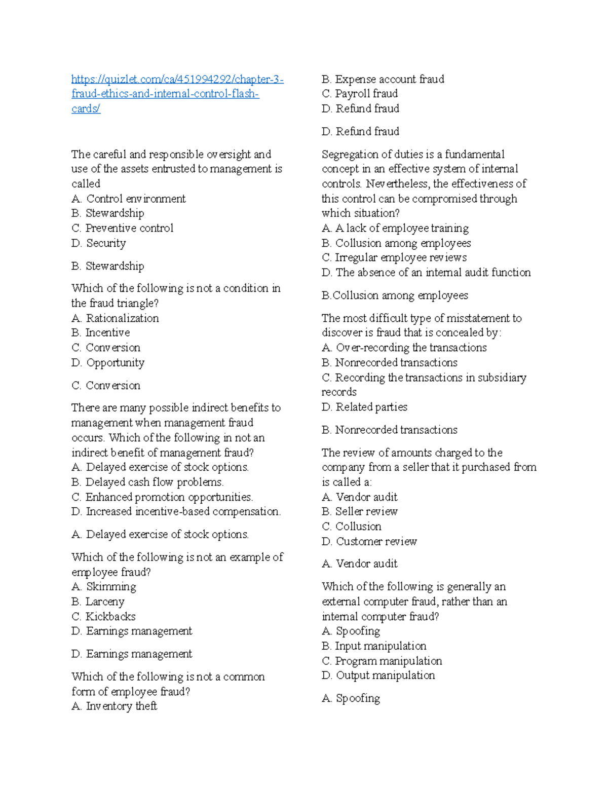 Ethics, Fraud and Internal Control Concepts - Chapter 3 Overview - Studocu