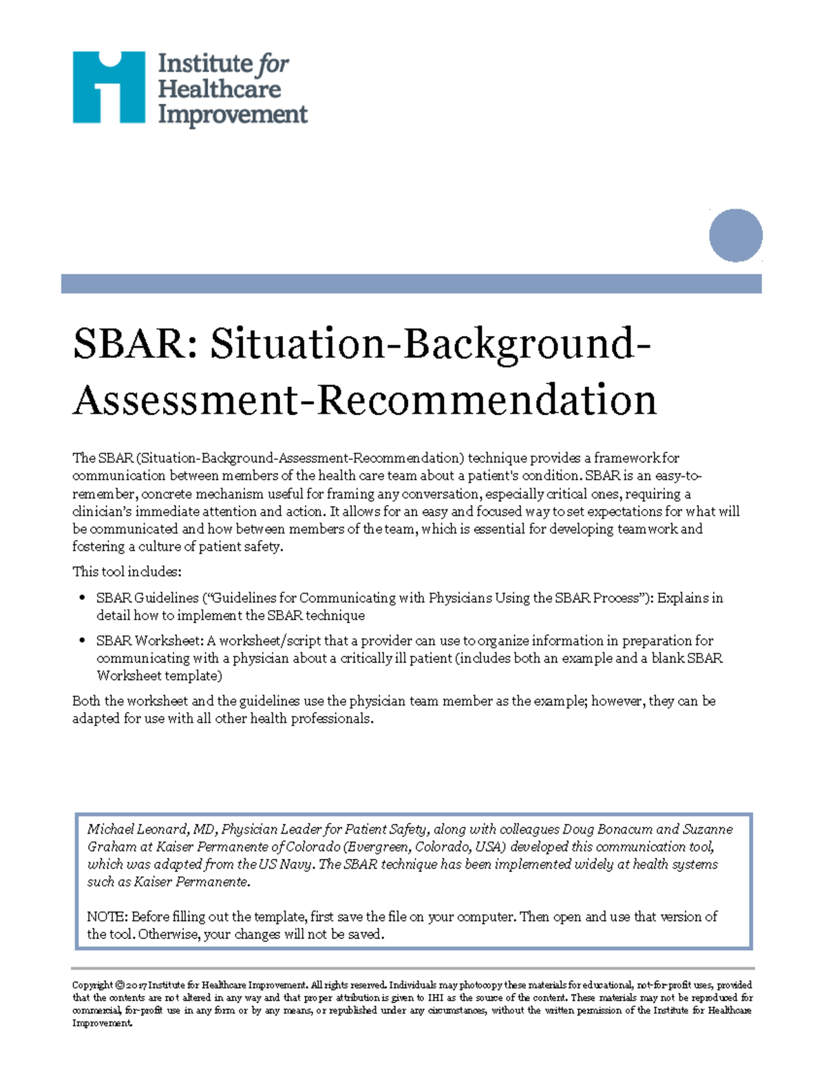 SBAR Communication Template for Healthcare Teams: Patient Safety Guide ...