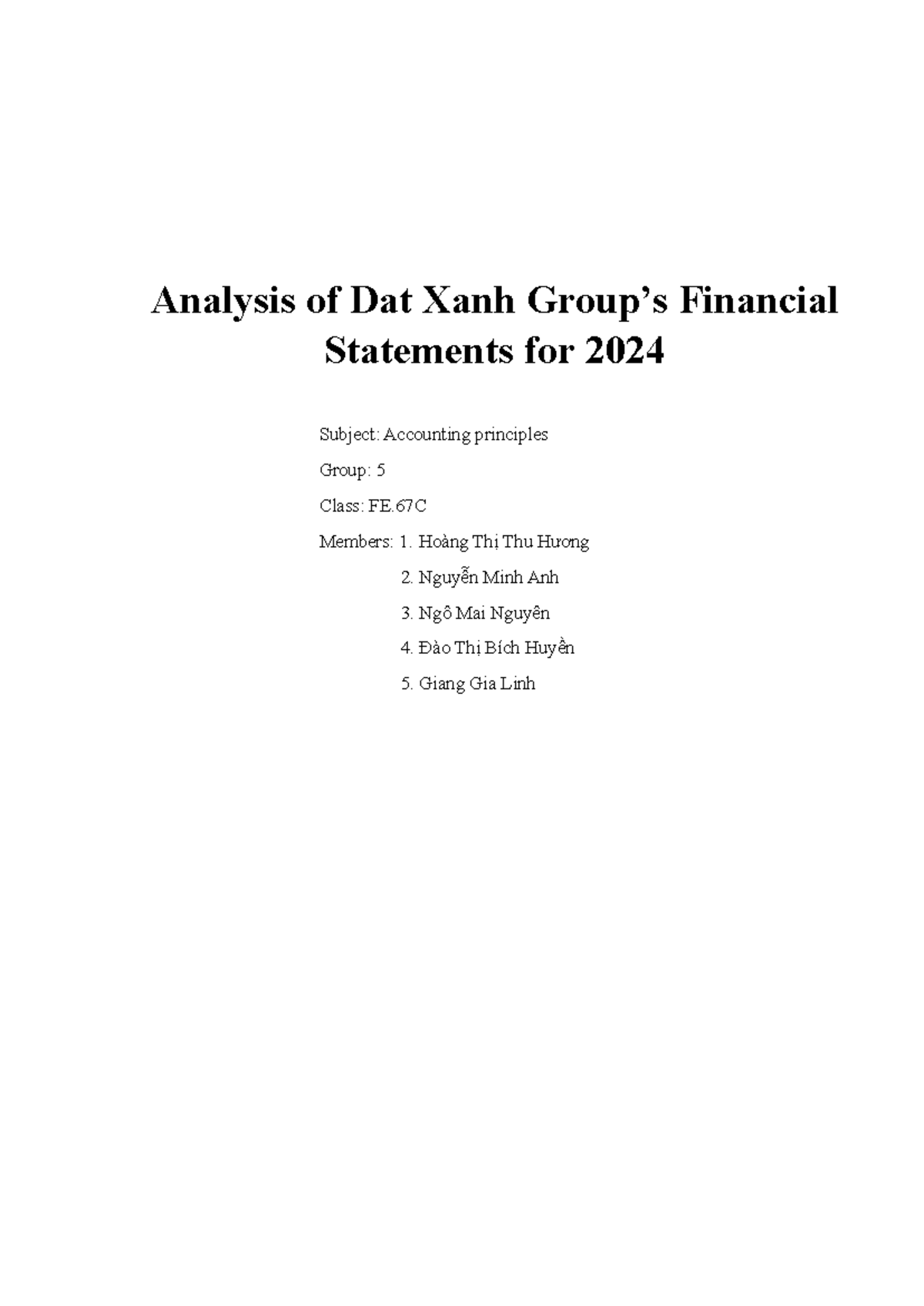 Analysis of Dat Xanh Group Financial Statements 2024 - ACC 101 - Studocu