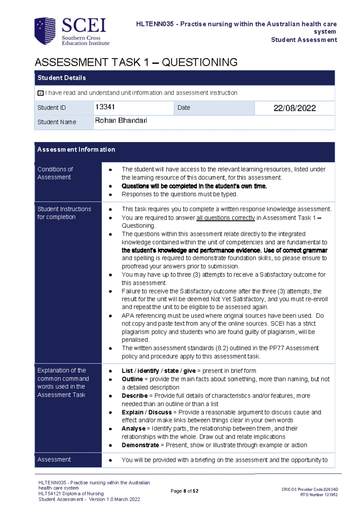 Bsbpef 402 Student Assessment Task 1 - Questioning - Develop personal ...