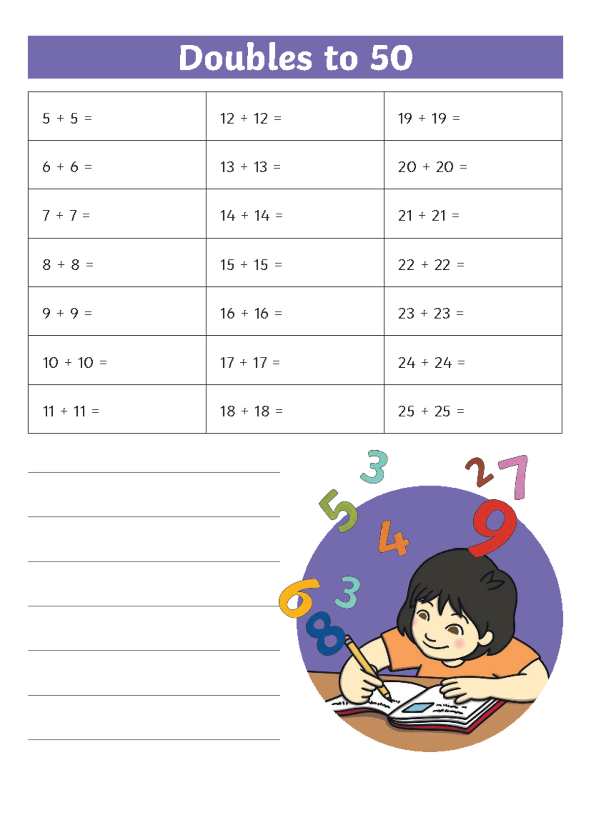 Doubles to 50: Colouring & Word Problems - GM SAC Matrices - Studocu
