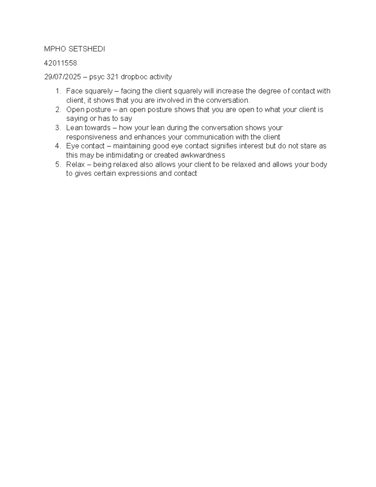 PSYC 321 Dropbox Activity 1: Enhancing Client Communication Skills ...