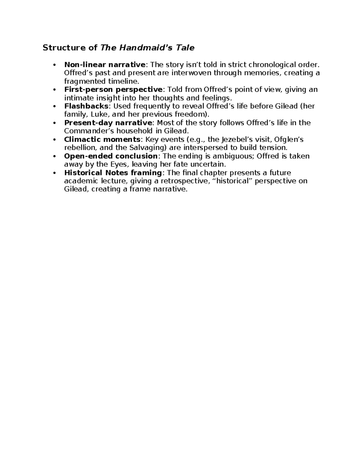 Structure of The Handmaid's Tale: Narrative Techniques and Insights ...