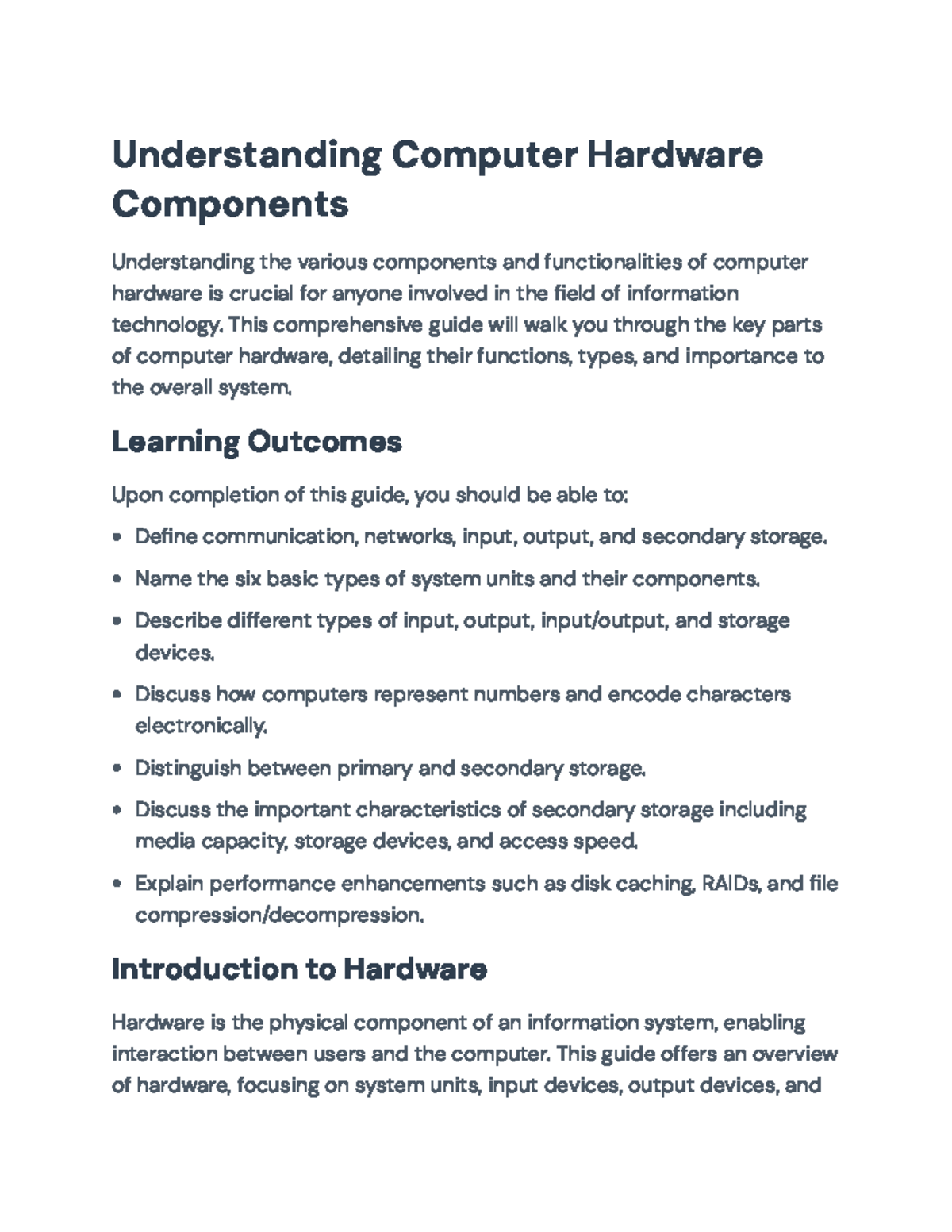 Computer Hardware Overview and Key Components Guide - Understanding Computer Hardware Components ...