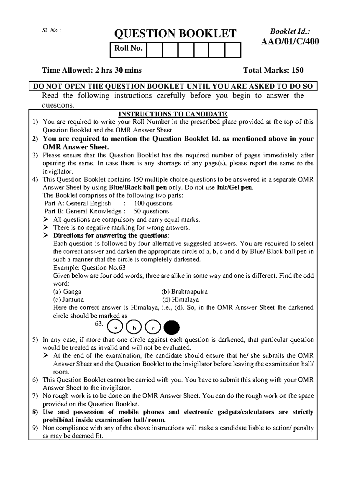 DTP TPA General english question papers 1 - Sl. No.: QUESTION BOOKLET ...