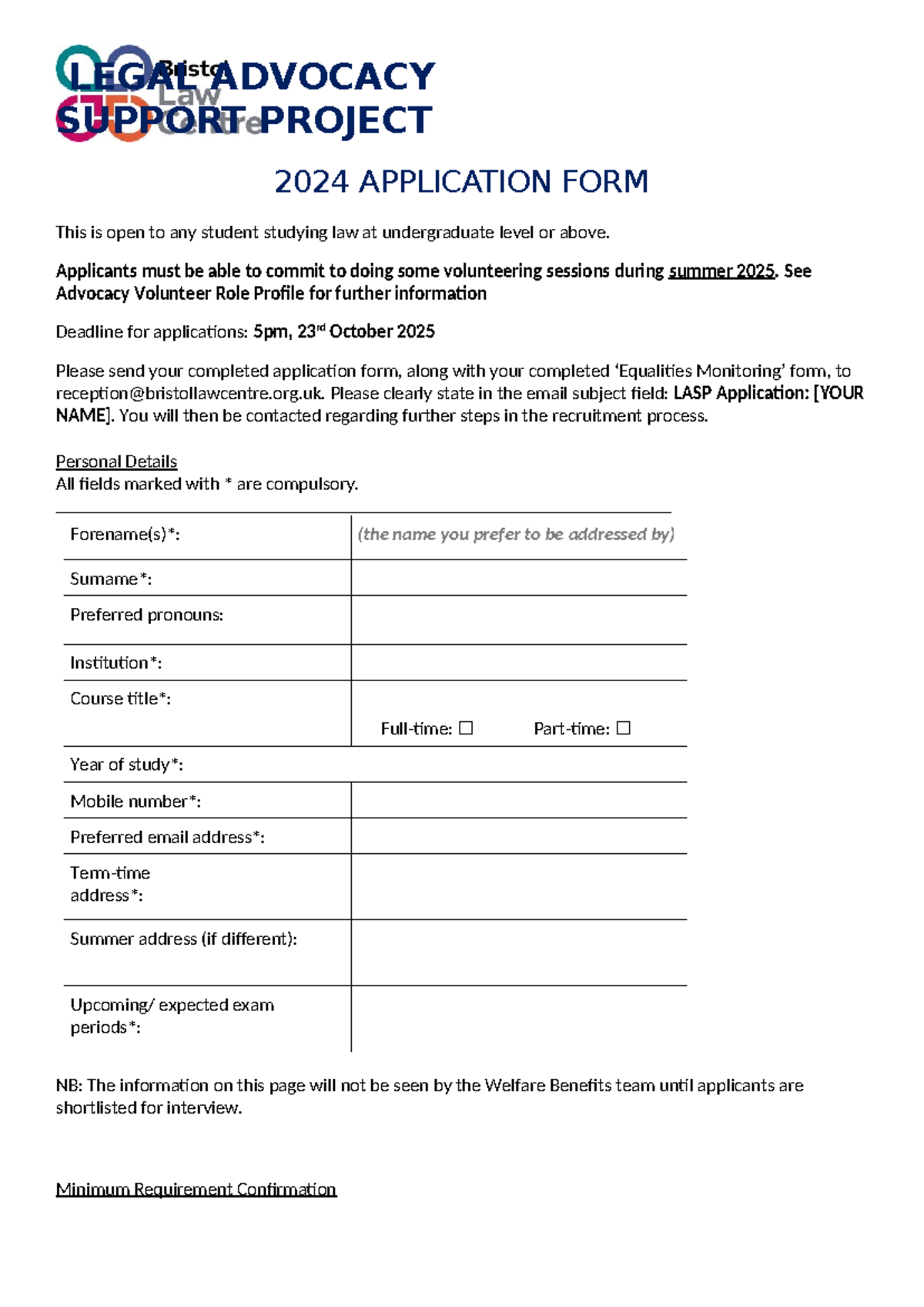LASP Application Form for Legal Advocacy Support Project 2025 - Studocu
