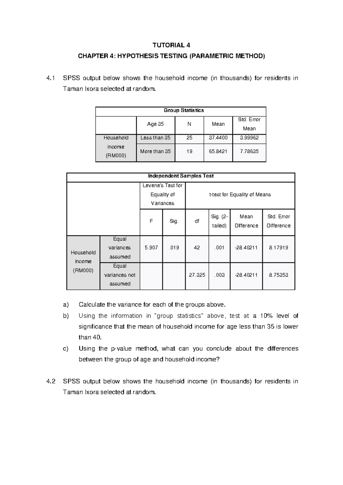 Tutorial Chapter 4 - TUTORIAL 4 CHAPTER 4: HYPOTHESIS TESTING ...