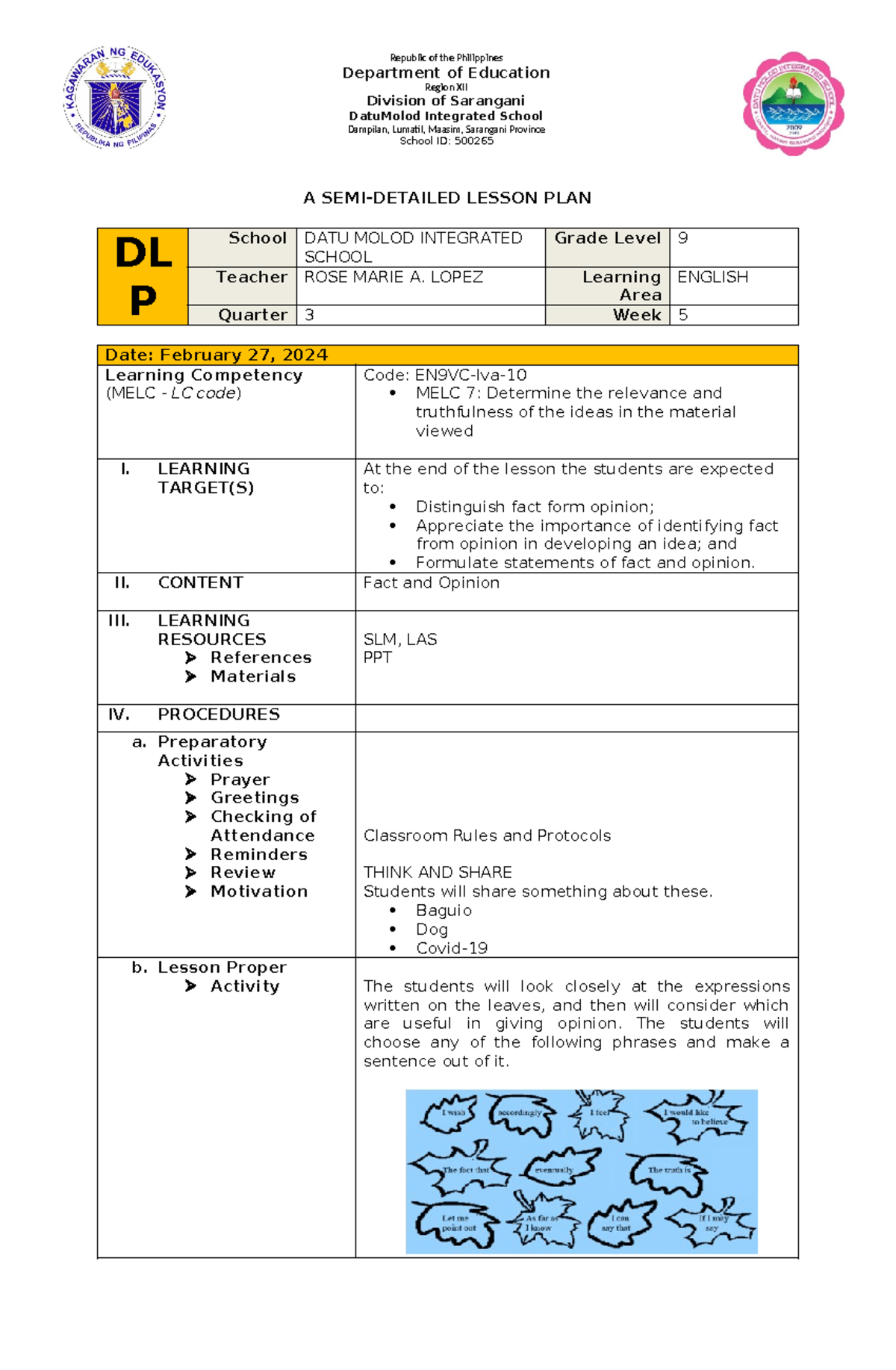 DLP - FACT AND Opinion - Note sure. Please check it. - A SEMI-DETAILED ...