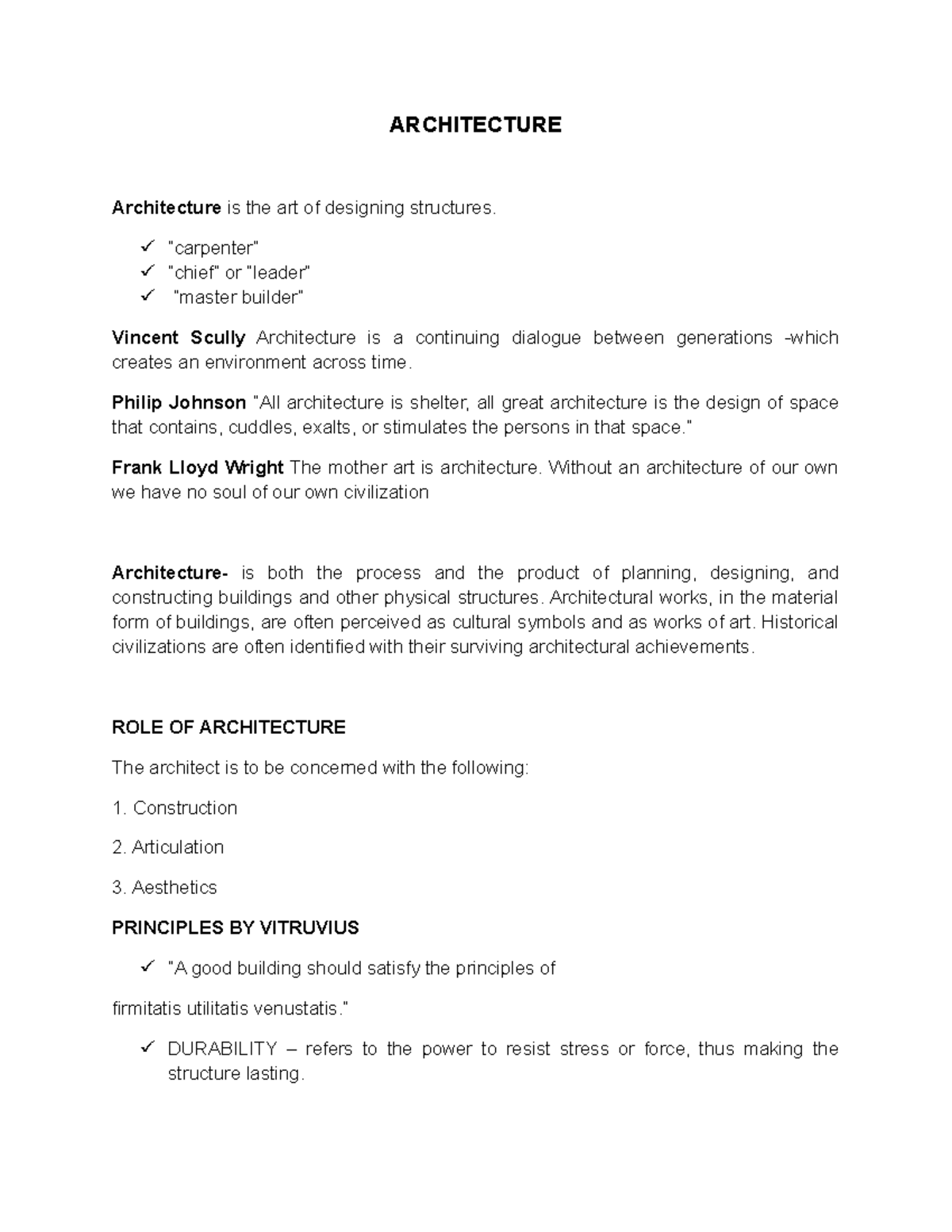 Architecture - Art Appreciation Study Guide for Students - Studocu