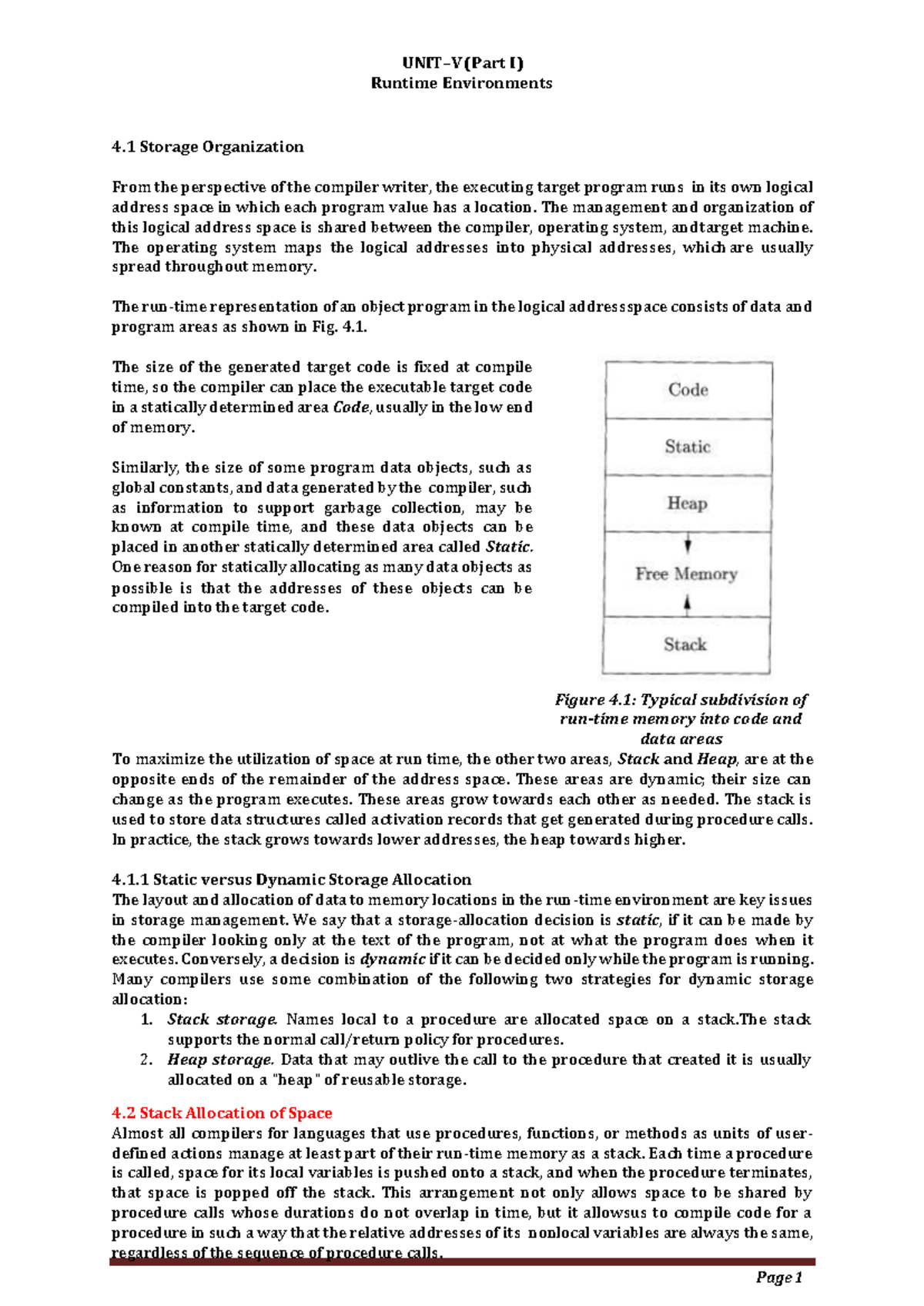 CD Unit 5: Understanding Runtime Environments and Memory Management ...