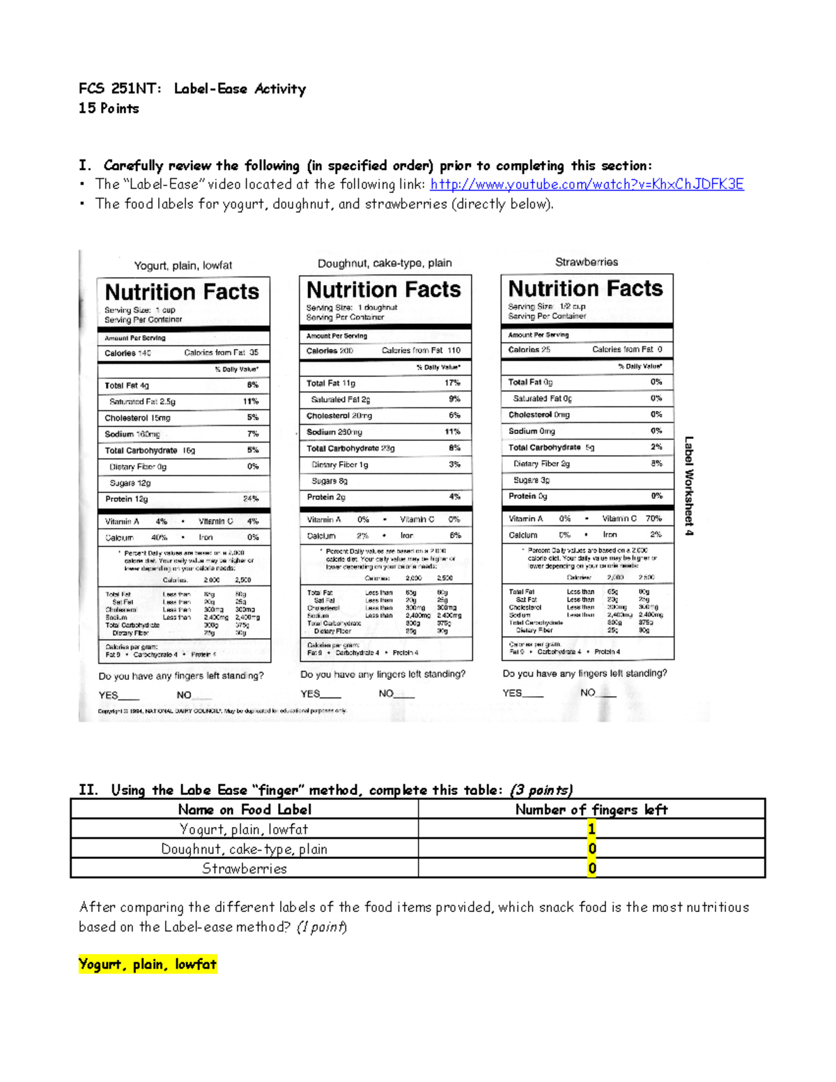 FCS 251NT: Chapter 1 - Food Labels Assignment Overview & Analysis - Studocu
