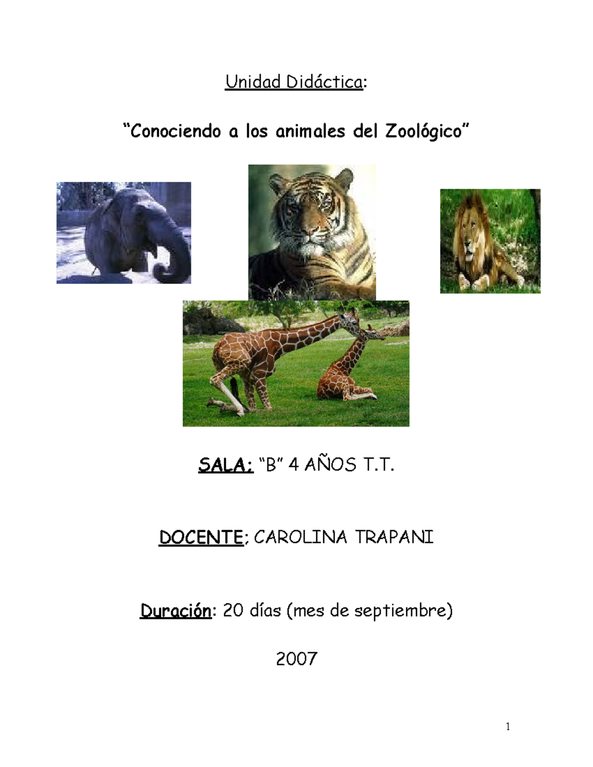 Unidad didactica animales del zoo - Unidad Didáctica: “Conociendo a los ...