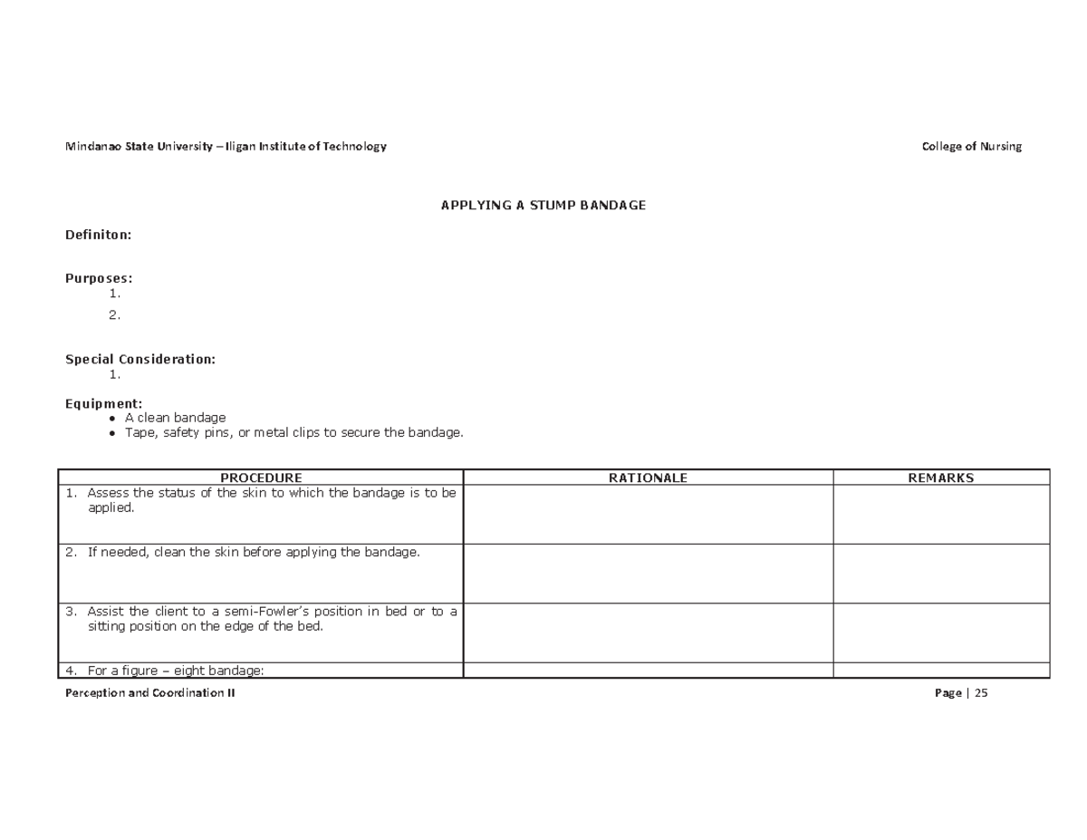 009 Applying A Stump Bandage Student'S COPY - APPLYING A STUMP BANDAGE ...