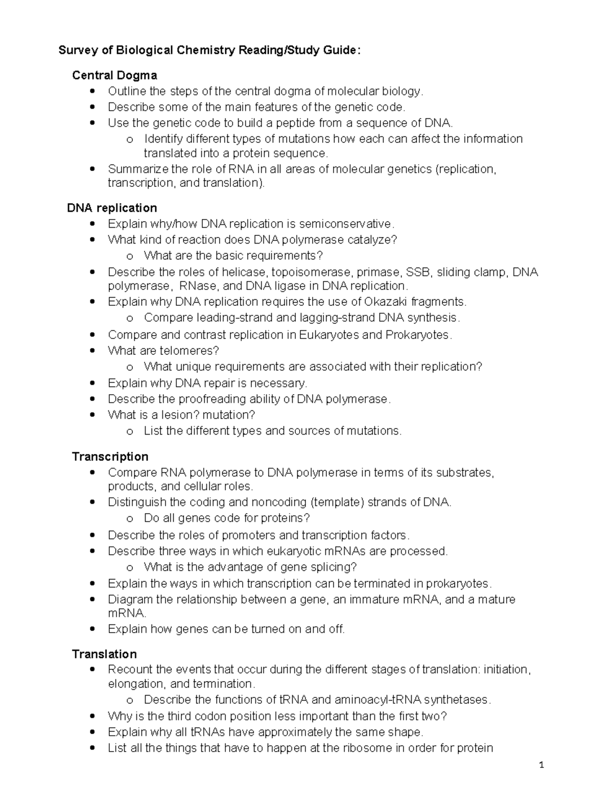 Molecular Biology Study Guide: Central Dogma & Genetics (BIOL 101 ...
