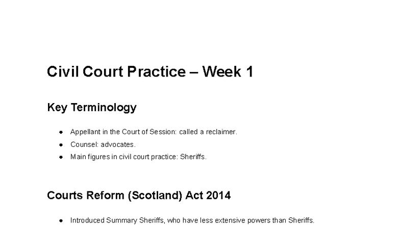 Civil Court Practice (Week 1) Key Terms & Concepts Overview - Studocu