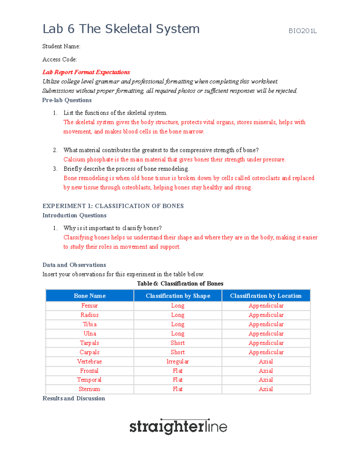 BIO201L Lab 6: Skeletal System Questions & Answers - Studocu