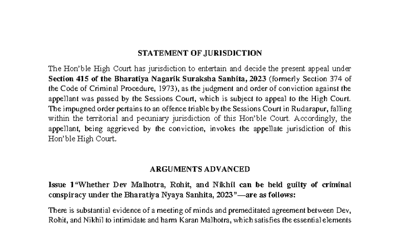 STATEMENT OF JURISDICTION & DEFENCE ARGUMENTS IN CRIME CASE (Senate 25) - Studocu