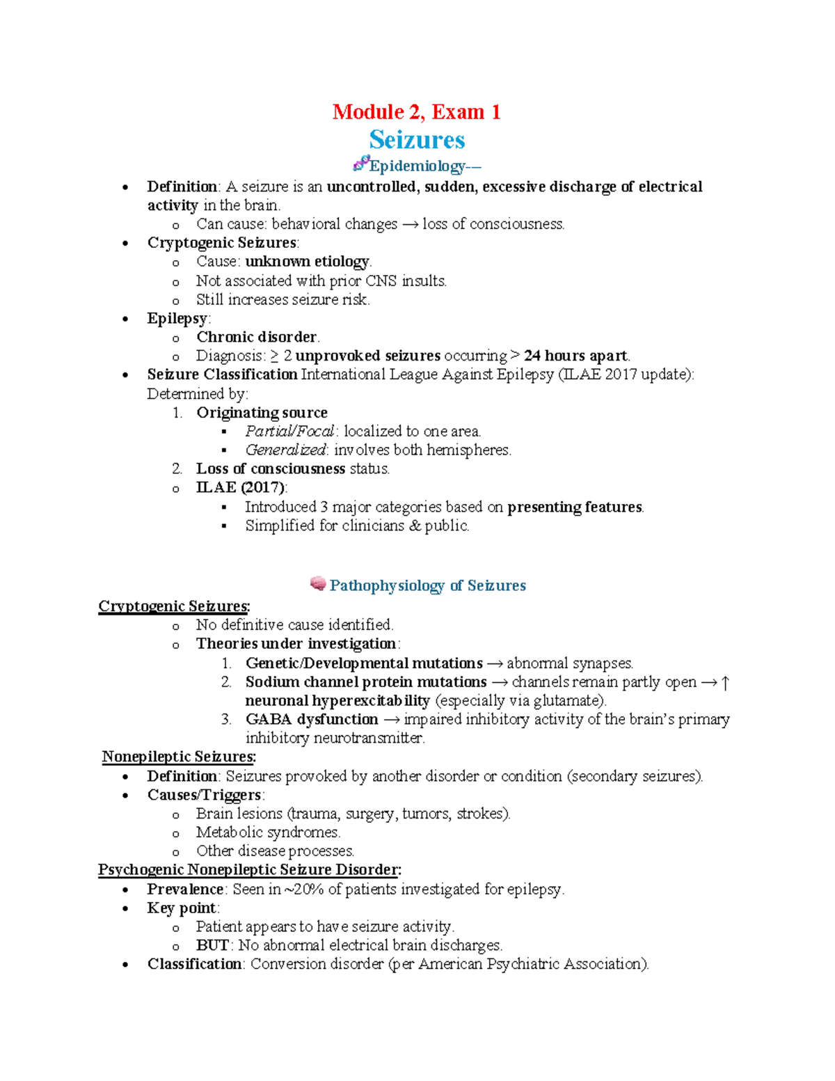 Module 2, Exam 1: Understanding Seizures and Their Management - Studocu