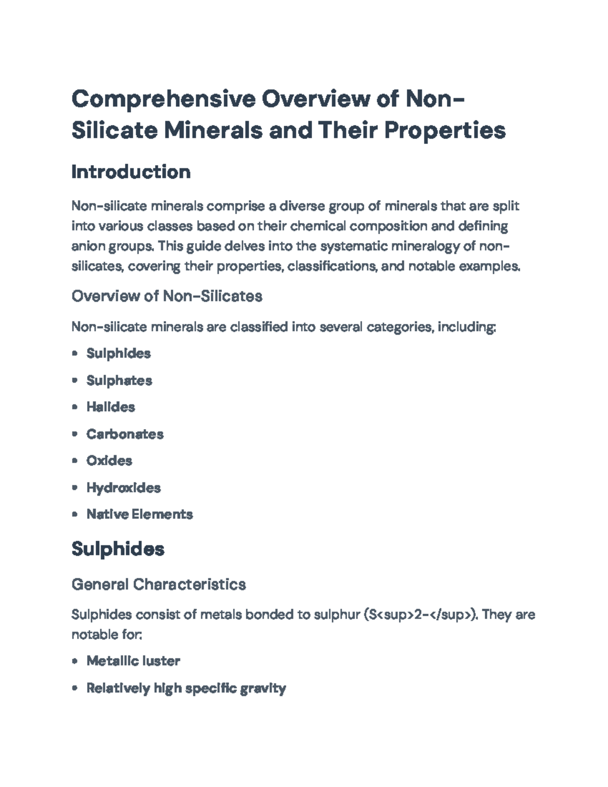Non-Silicate Minerals: Classification & Properties Overview - Studocu