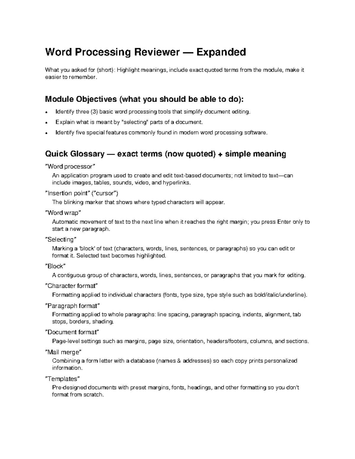 Word Processing Tools Review (Module: WP101) - Studocu