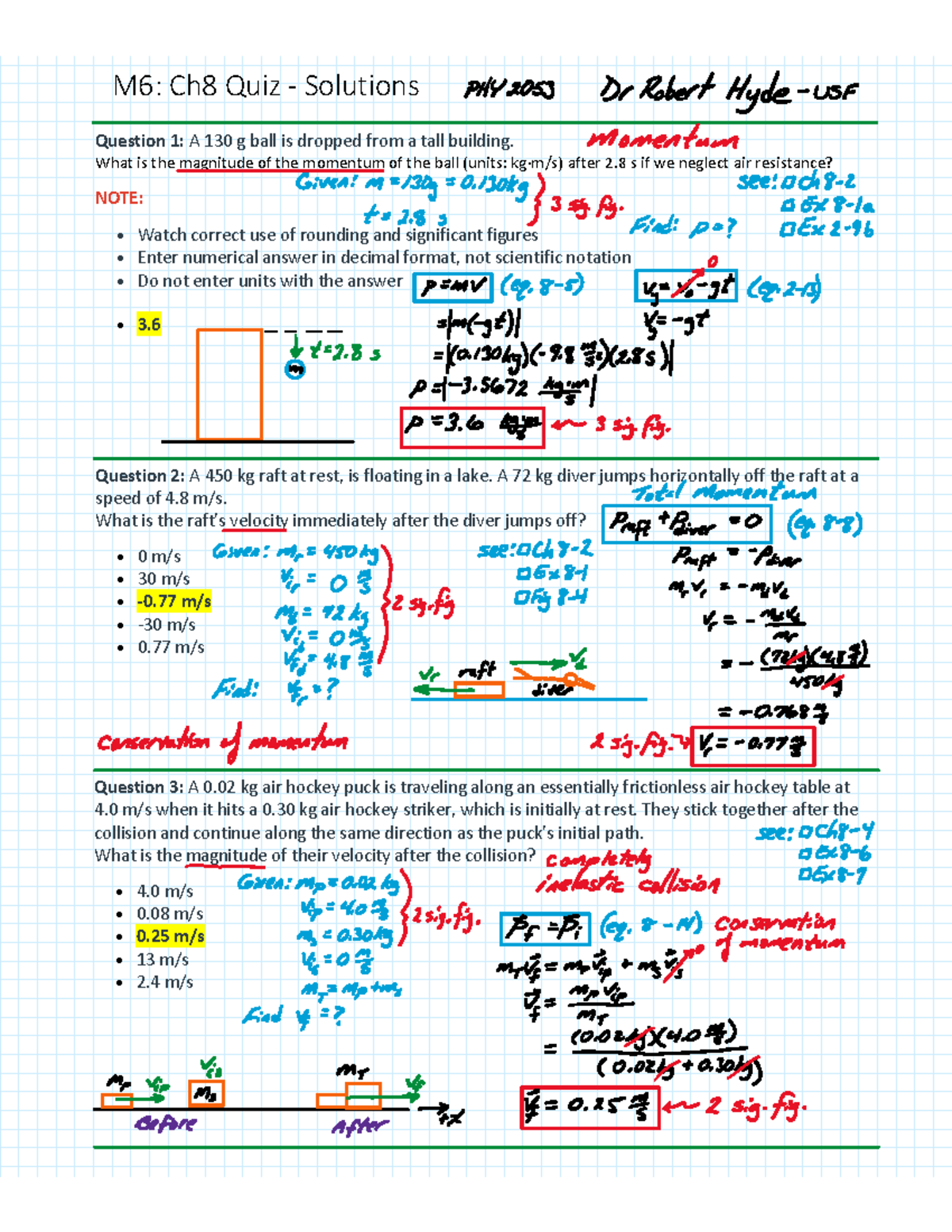 M6: Ch8 Quiz Solutions - Momentum and Collision Problems - Studocu