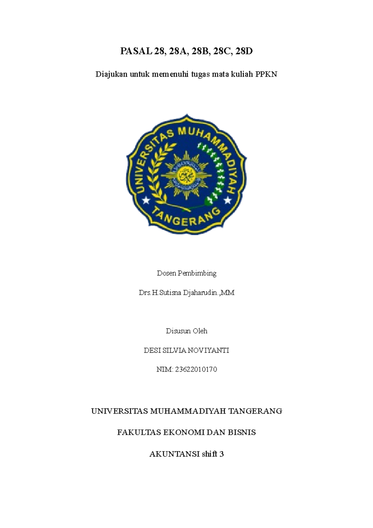 Analisis Pasal 28 UUD 1945: Hak Asasi Manusia dan Implikasinya - Studocu
