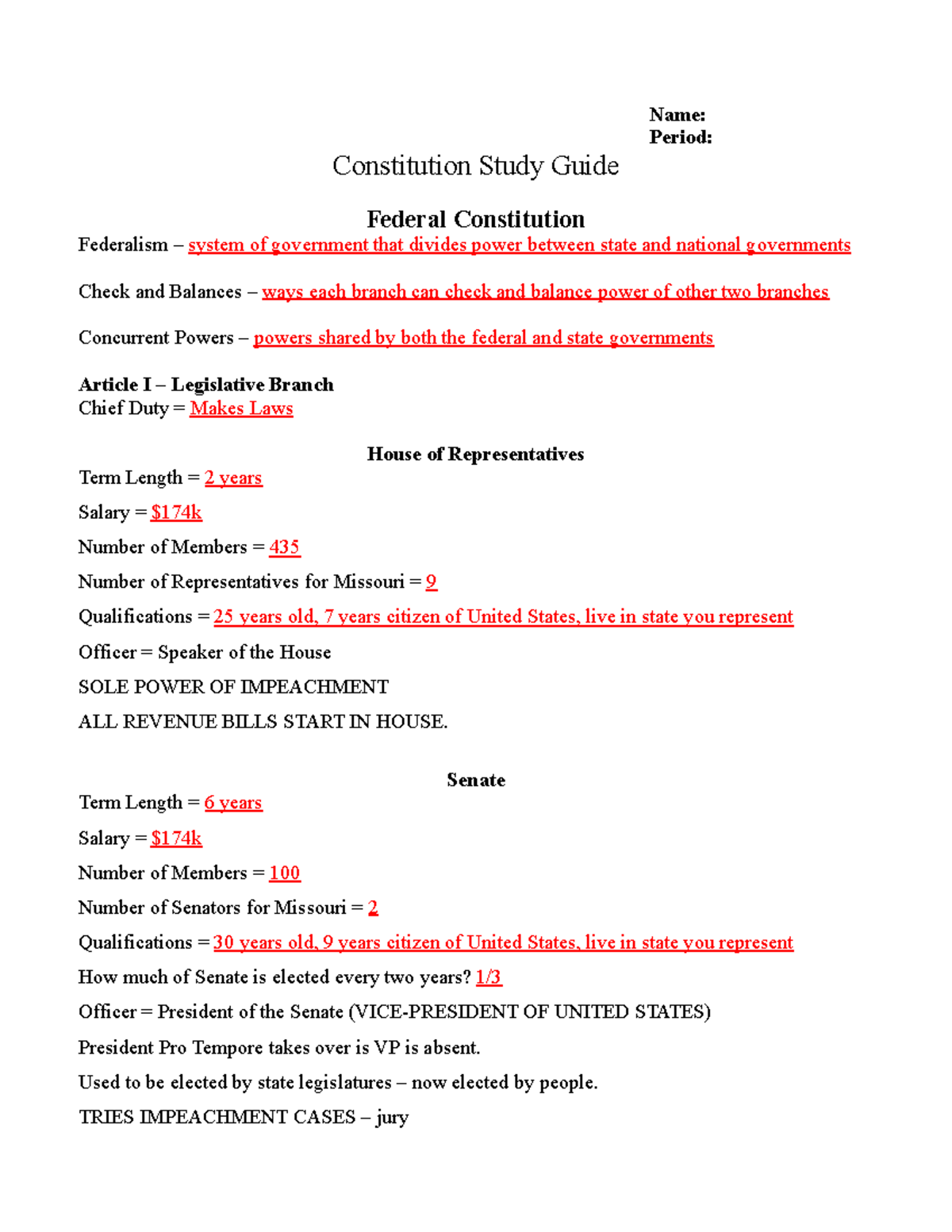 Constitution Study Guide: Key Concepts & Overview for Federalism - Studocu