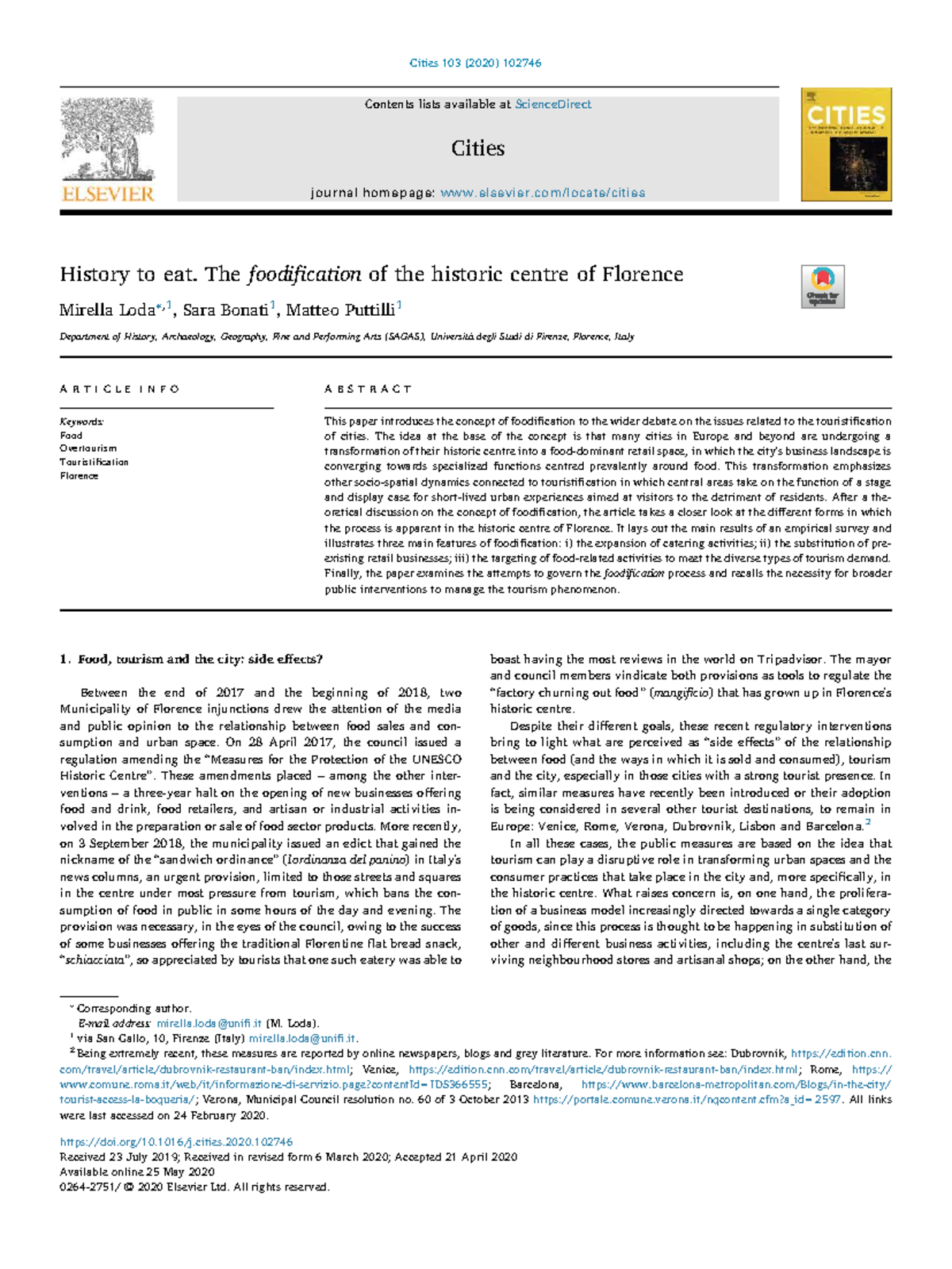 Foodiﬁcation of Florence's Historic Centre: A Study - Studocu