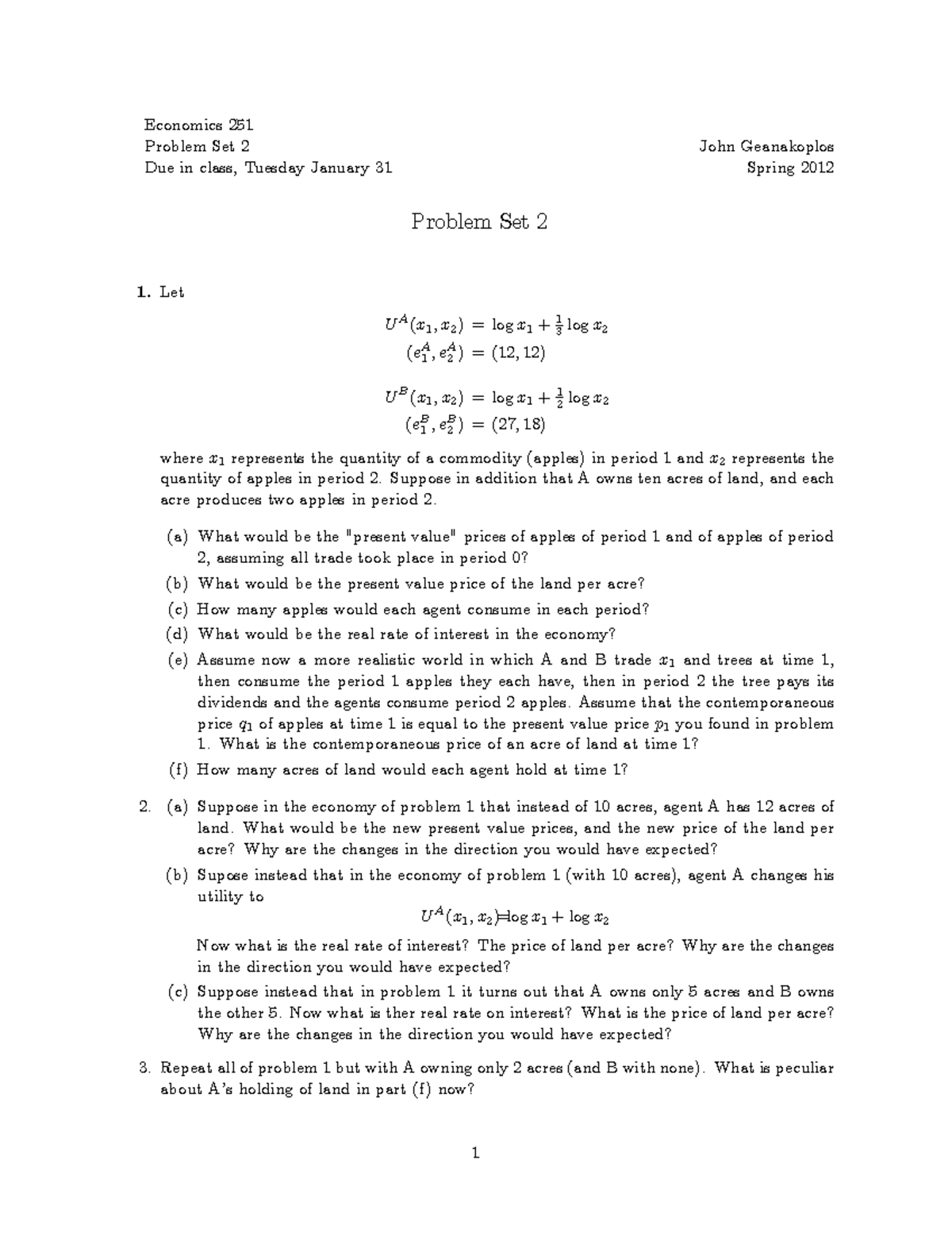 Economics 251: Problem Set 2 Solutions and Analysis - Studocu