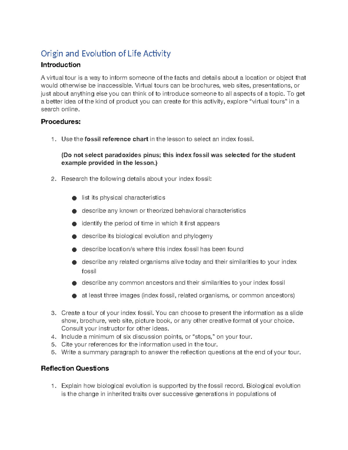 6.03 Science Assessment: Origin and Evolution of Life Activity Guide ...