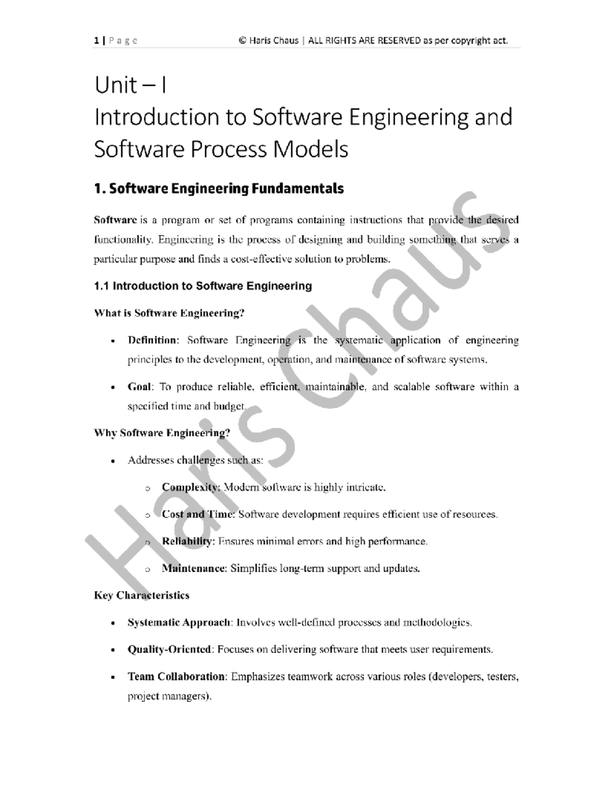 SE 101: Unit 1 Software Engineering Notes and Process Models - Studocu