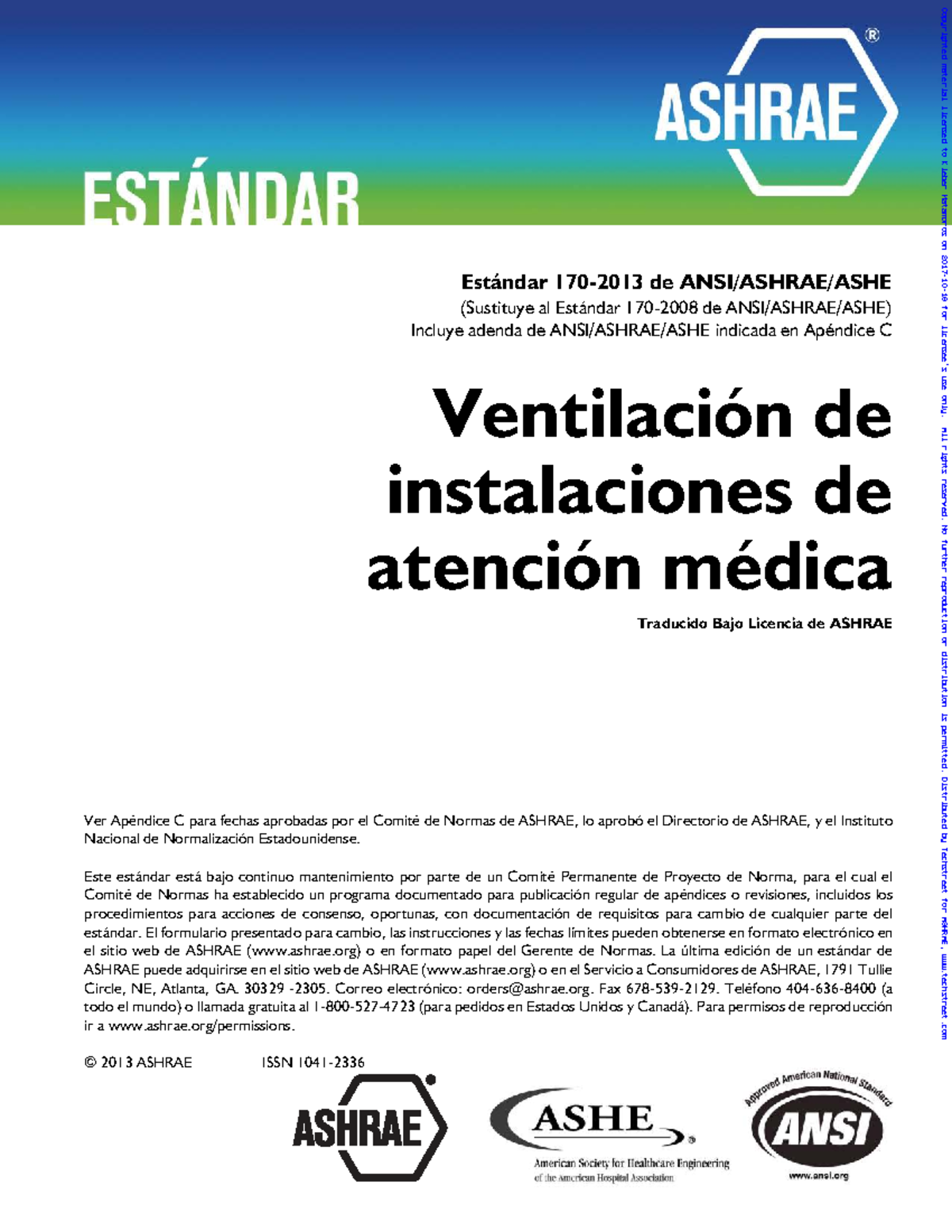 ASHRAE 170 - Estándar de Ventilación para Instalaciones de Atención ...