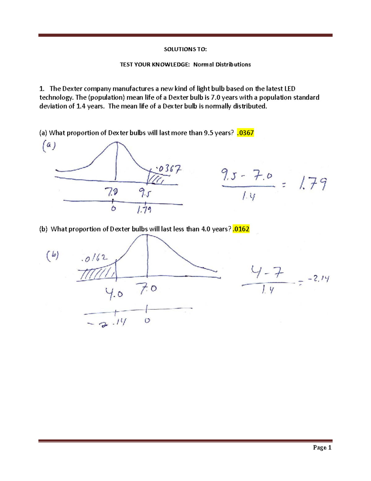 Normal Distribution Done Now (solutions) - SOLUTIONS TO: TEST YOUR ...