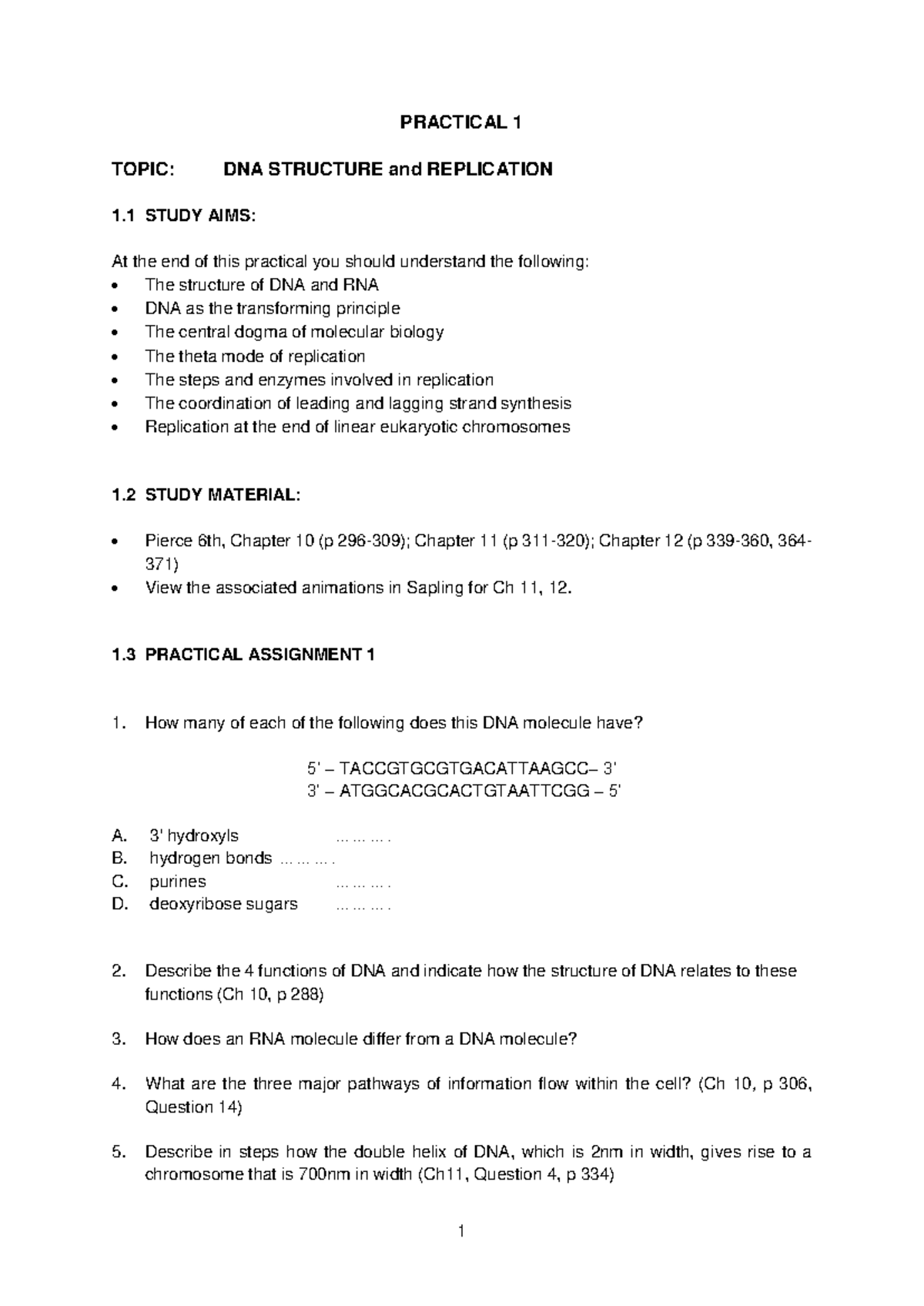 Practical 1: DNA Structure & Replication Study Guide (BIO101) - Studocu