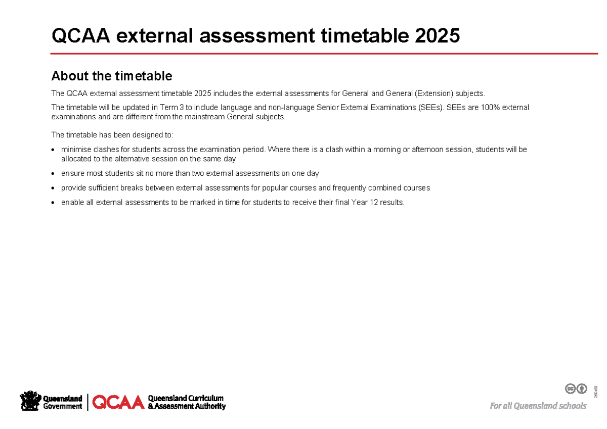 QCAA External Assessment Timetable 2025 for General Subjects - Studocu