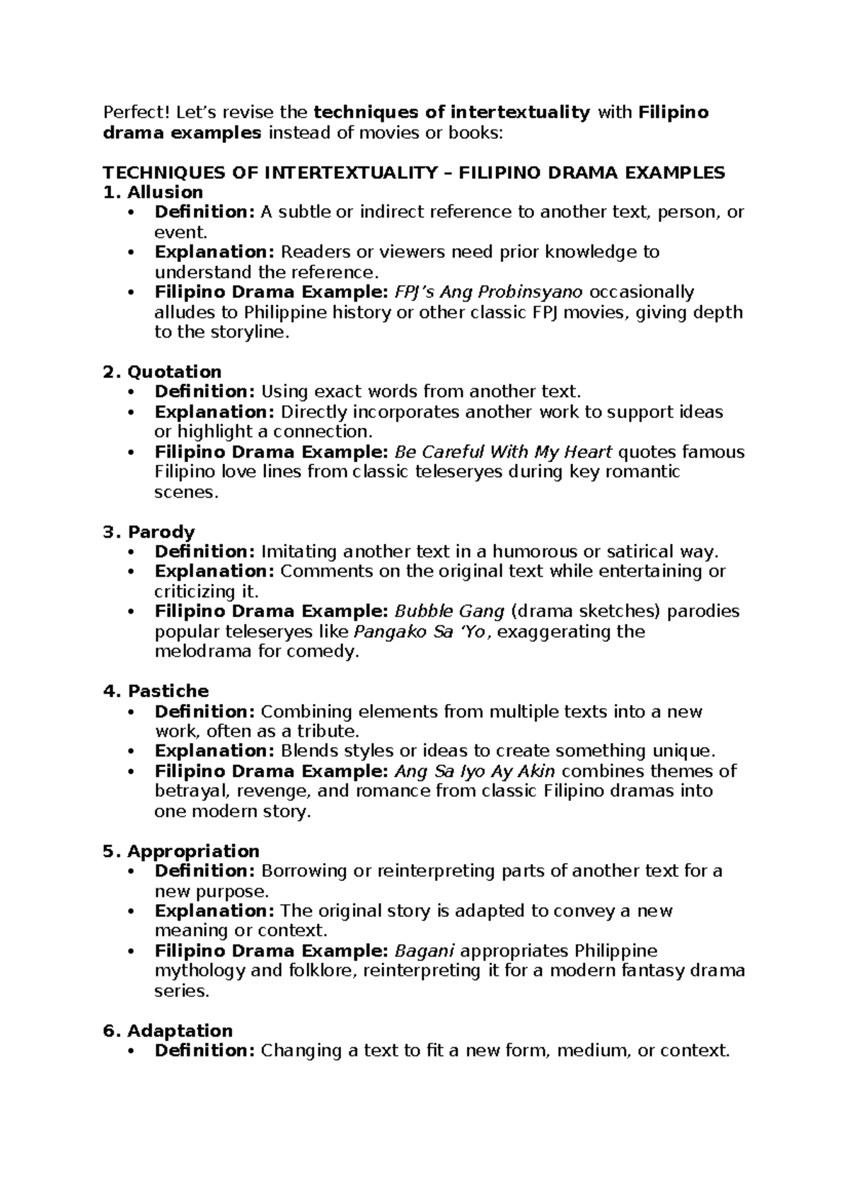 Techniques of Intertextuality in Filipino Drama: Examples & Analysis ...